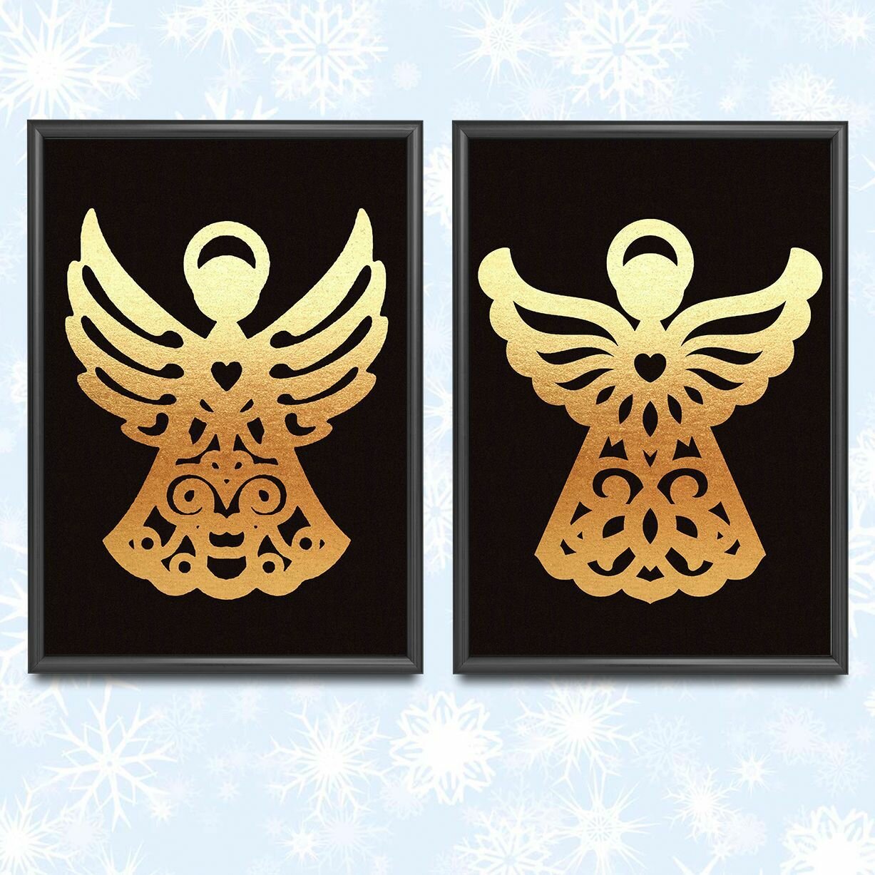 Набор постеров с ангелами на стену / Плакат рождественский ангел. Новогоднее украшение. Рождество