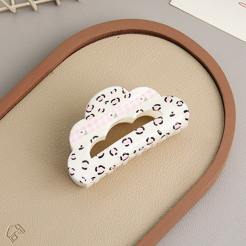 Акриловая заколка "Милый бант", для девочек, розовые леопардовые облака