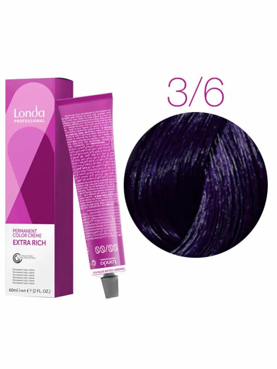 3/6 Стойкая крем краска для волос LondaColor Темный шатен фиолетовый, 60 мл