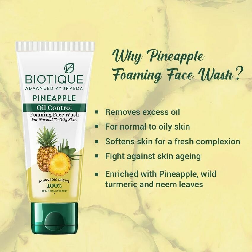 Ананас PINEAPPLE Oil Control Foaming Face Wash, Biotique 100 мл.