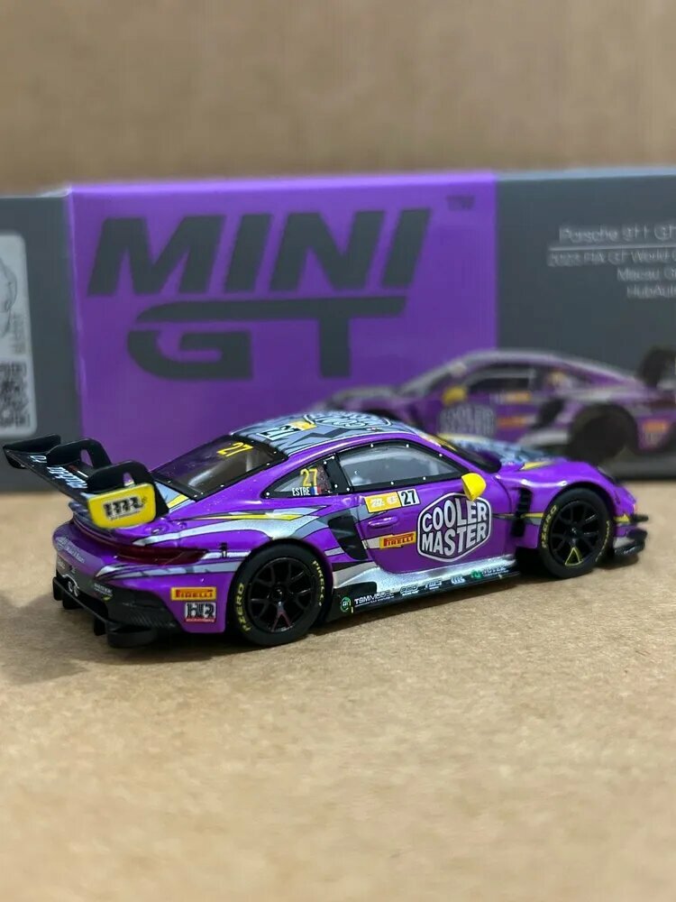 MINI GT 1/64 Porsche 911 GT3 R #27 HubAuto Racing 2023 FIA GT World Cup 70th Macau Grand Prix Под Давлением Автомобиль Модели 1/64 Kaido Works V1