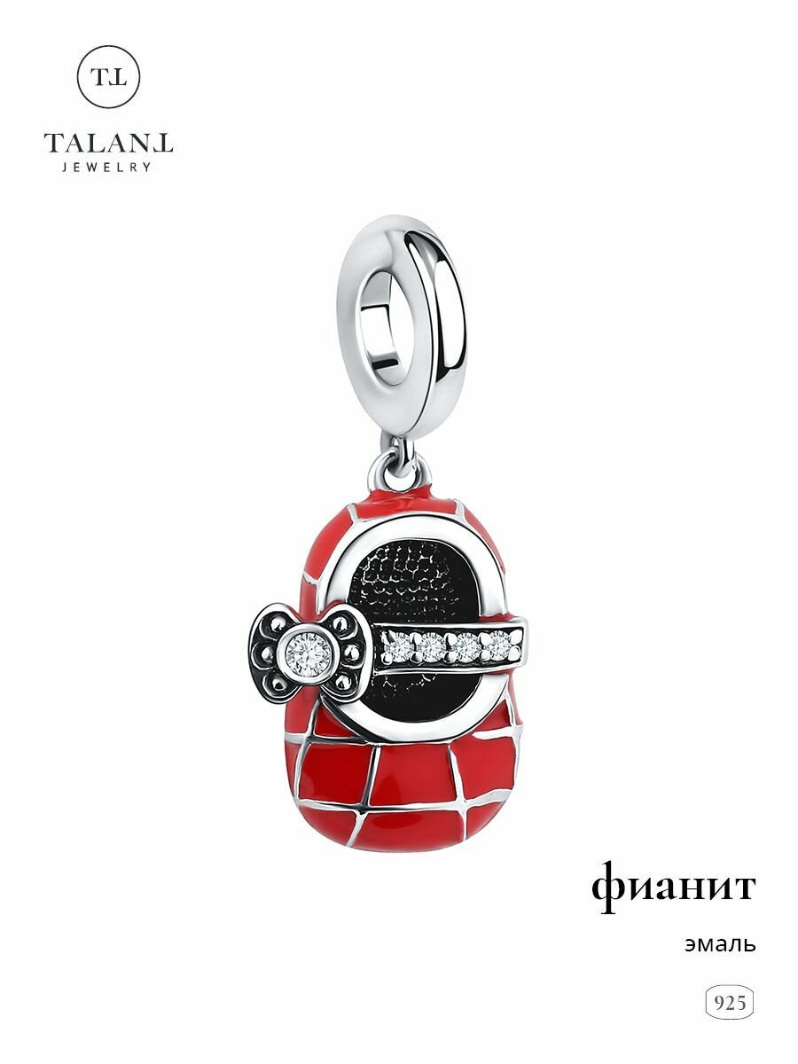 Шарм TALANT, серебро, 925 проба, родирование, фианит, серебристый, черный, красный