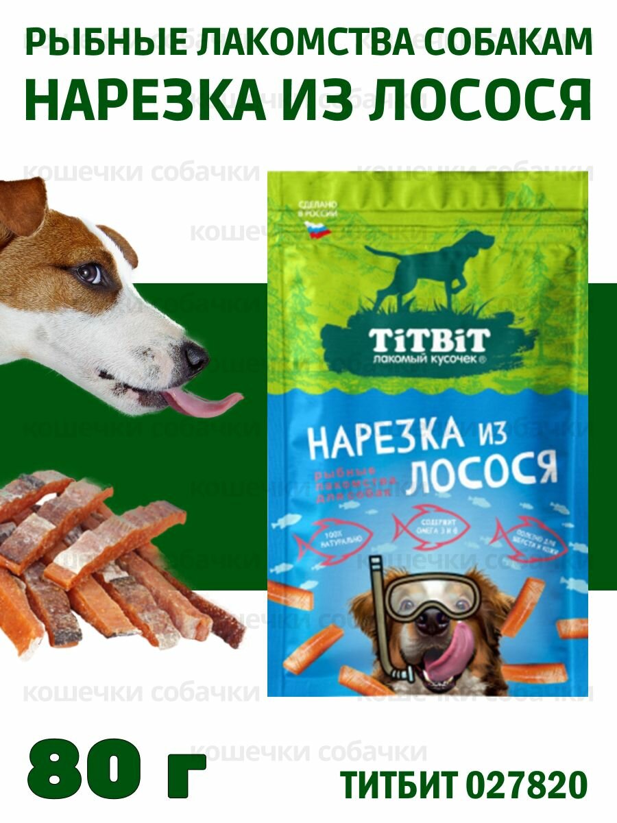 Титбит Рыбные лакомства для собак Нарезка из лосося 80г