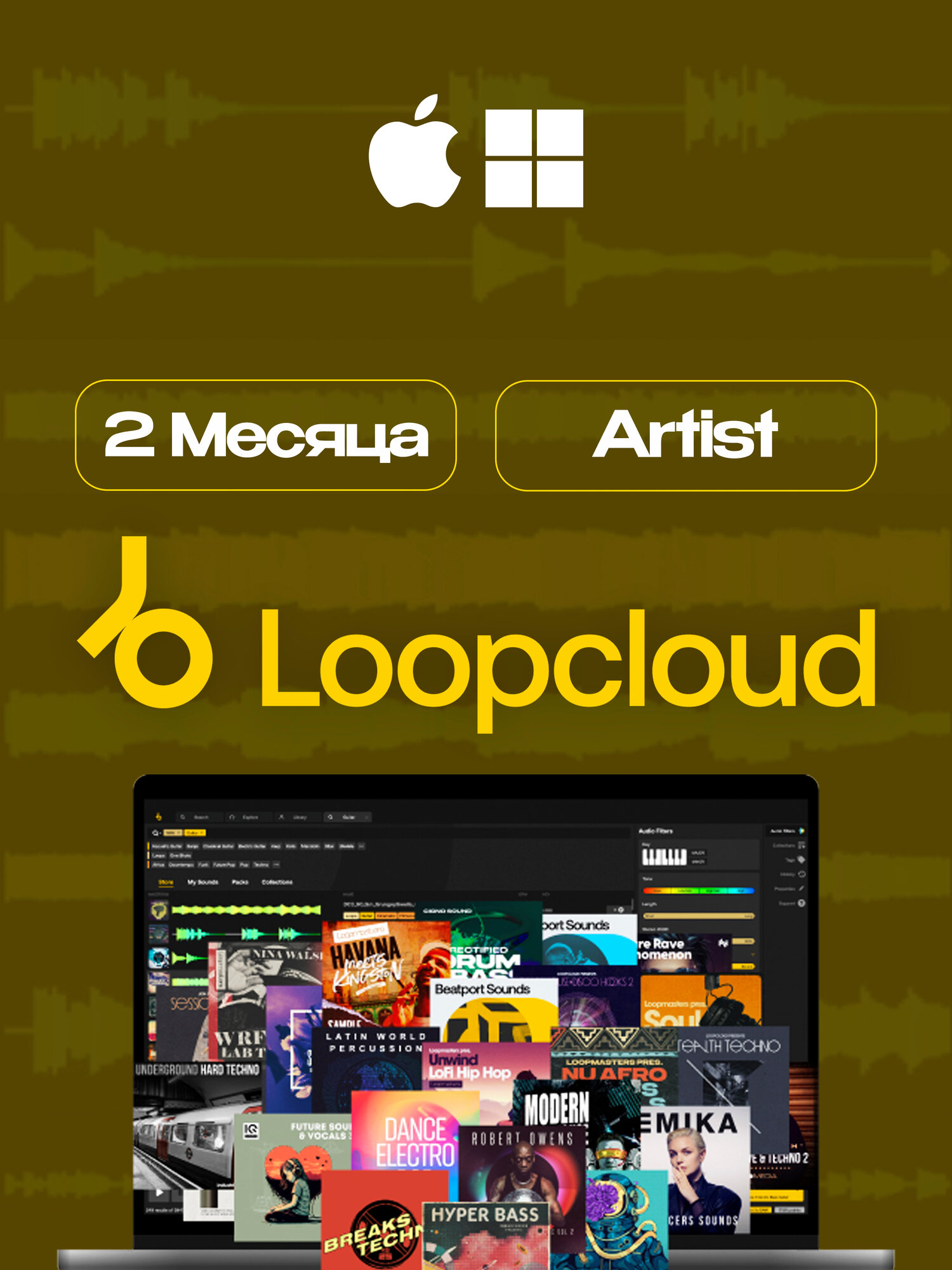 Подписка Loopcloud Artist на 2 месяца, 200 кредитов (Windows & macOS)