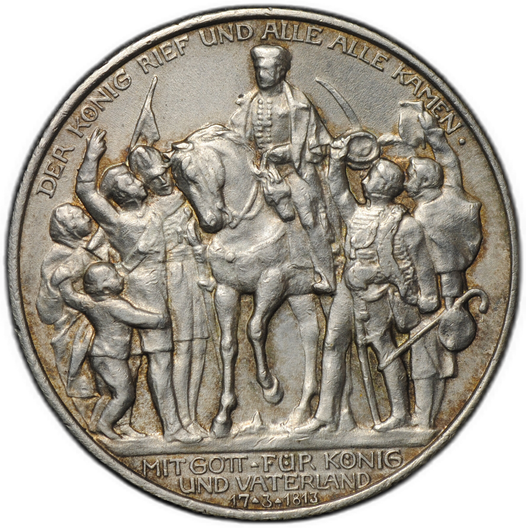 Монета 2 марки 1913 100 лет победы над Наполеоном Франция (толпа) Пруссия Германия