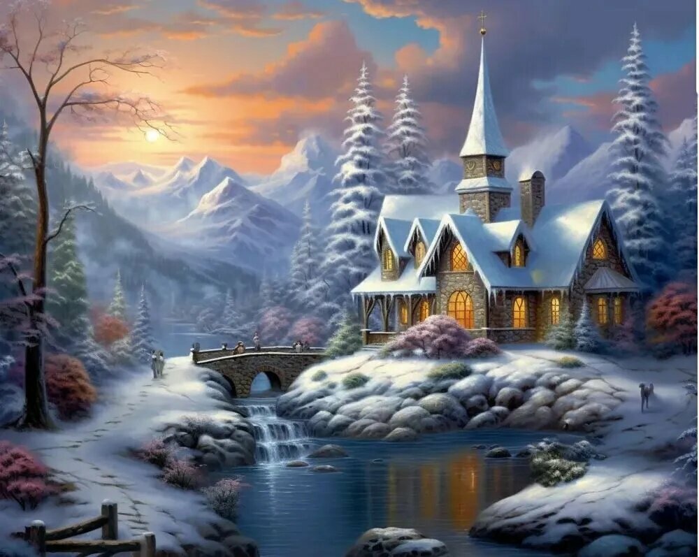 Картина по номерам на подрамнике 40*50 см "Зимний вечер"