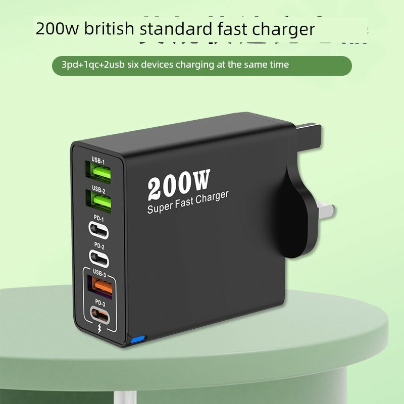Адаптер для сверхбыстрой зарядки мощностью 200 Вт, многопортовый USB-адаптер, зарядное устройство стандарта