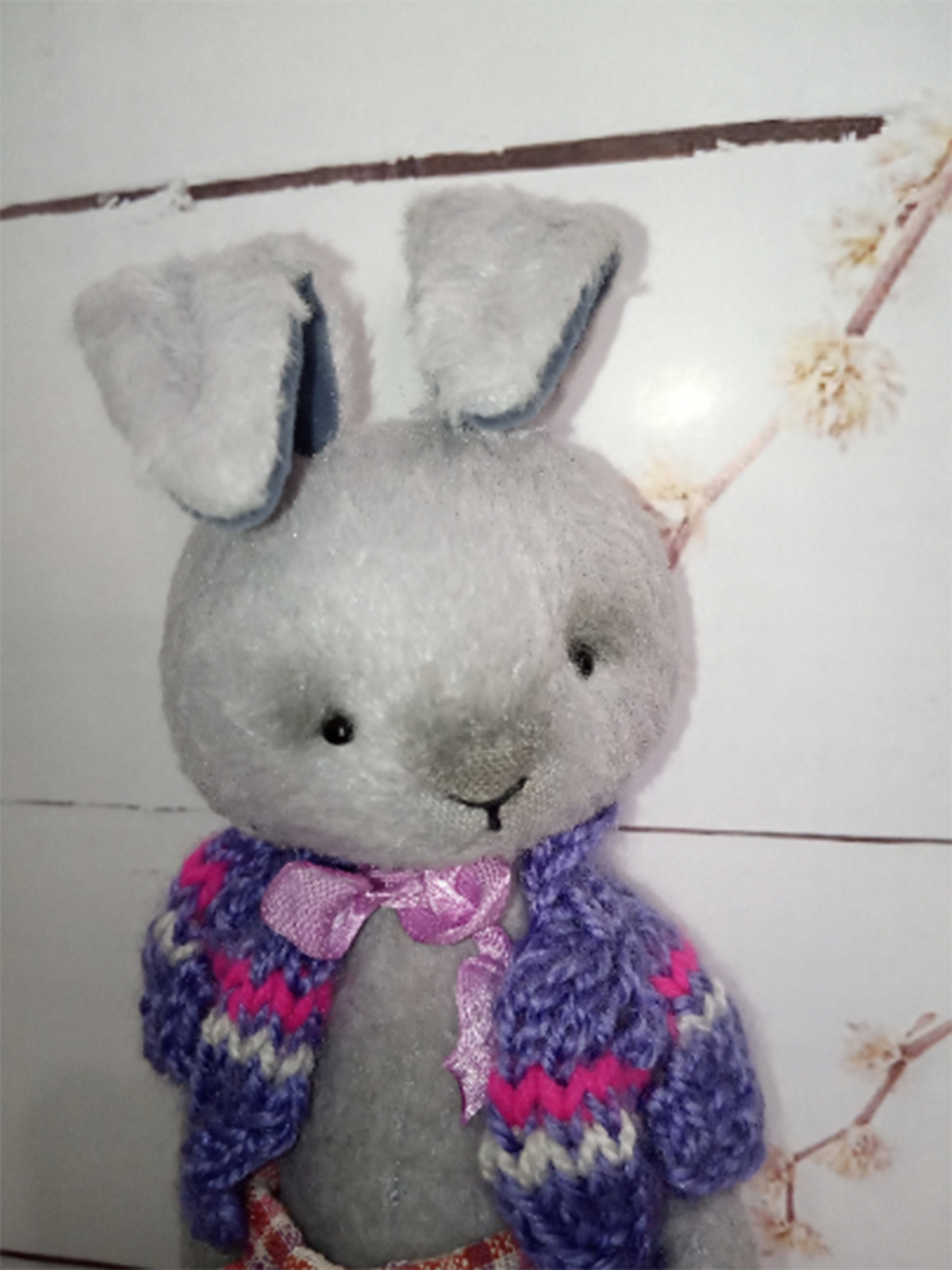 Игрушка-сувенир "Заяц" в стиле Тедди, ручная работа, интерьерный, серый, 18см