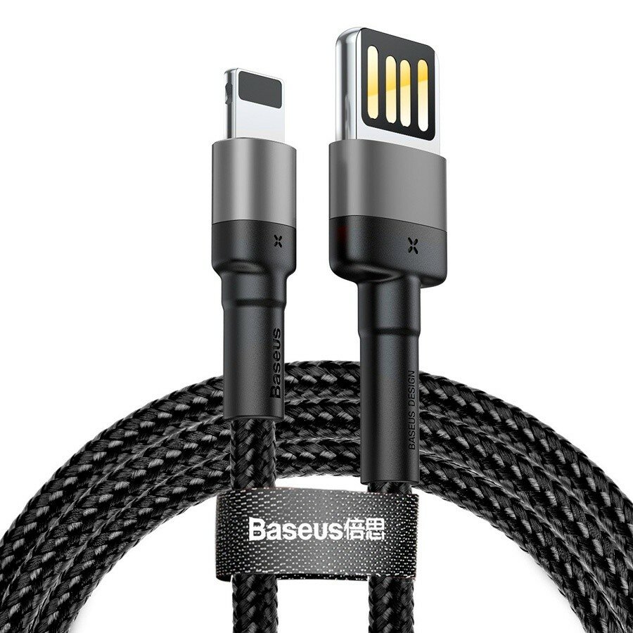 USB-кабель Baseus CALKLF-GG1, USB-Apple 8 pin, ткань, 1.0 м, круглый, черно-серый, фирменная упаковка