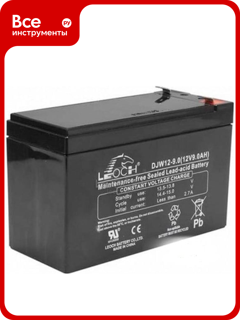 Аккумулятор для ИБП Leoch DJW12-9.0 12В, 9 Ач УТ-00002209, пластиковый, ударопрочный, 135 А прямая полярность технология AGM
