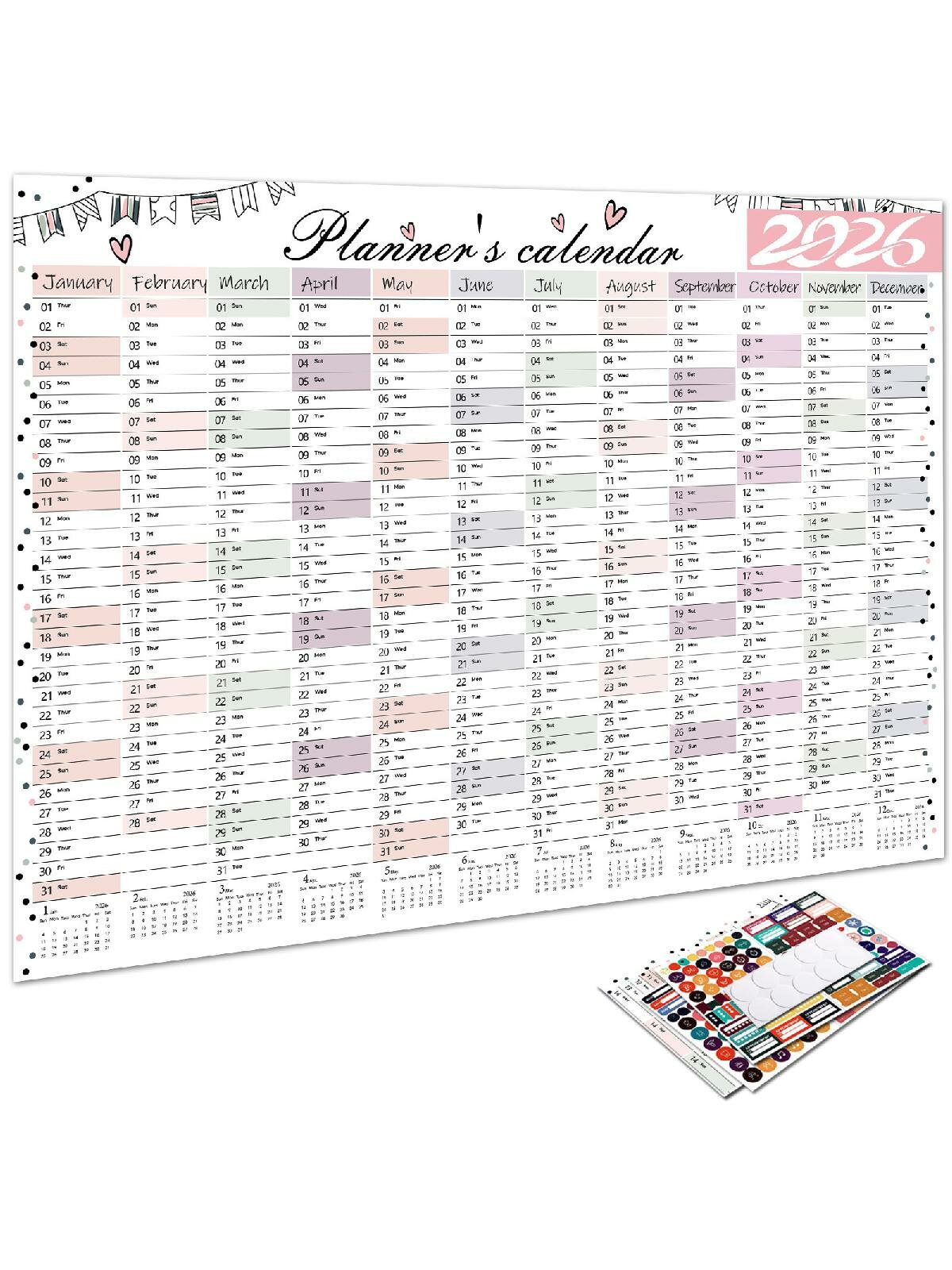 Современный английский настенный календарь на 2026 год из плотной бумаги, устойчивой к разрыву