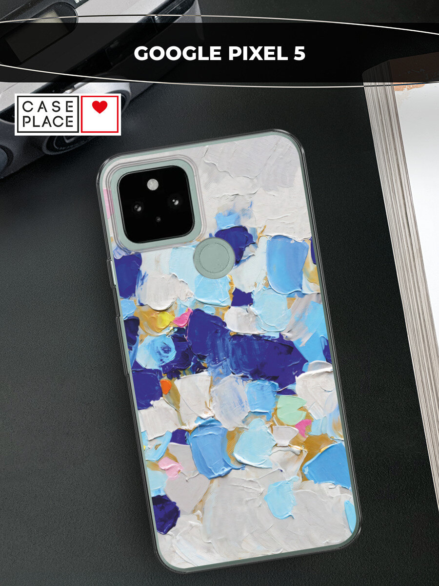 Чехол на Google Pixel 5 / Гугл Пиксель 5 с принтом Холст сине-белый