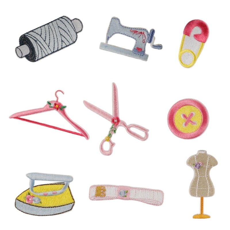 9 Pcs Scissors Iron on Applique Patches Embroidered Patches for Dress Jeans
