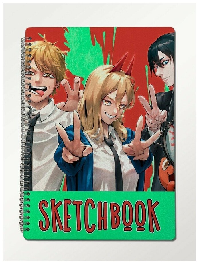 Скетчбук А4 крафт-бумага, 50 листов с деревянной обложкой аниме Chainsaw Man - 3124