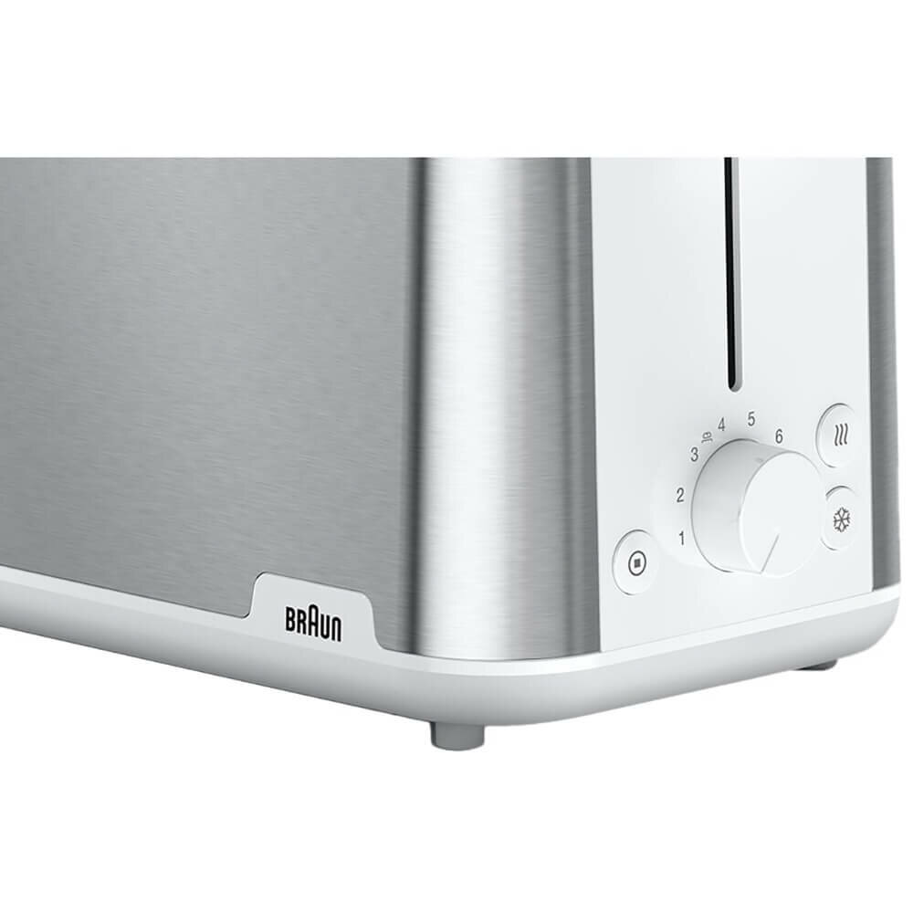 Тостер BRAUN HT101BI-HT1510WH, серебристый, 900 Вт, плавная регулировка, центровка, стильный.