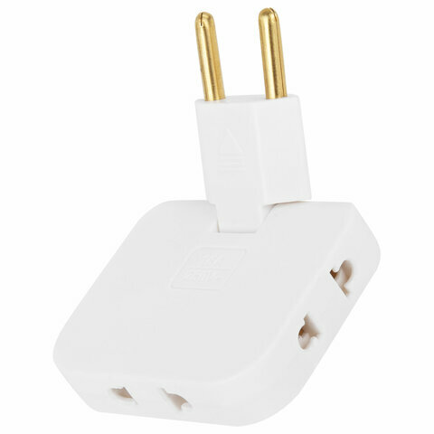 Сетевой тройник поворотный, 3 розетки, без заземления, без шторок, белый, УТ000038668