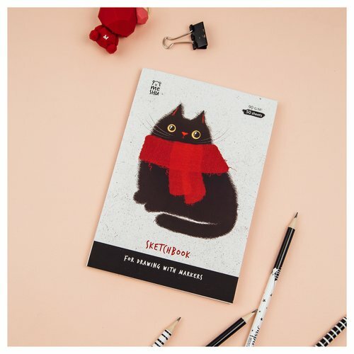 Скетчбук для рисования маркерами Meshu Cat, 50л, А5, на склейке, 90г/м2, soft touch