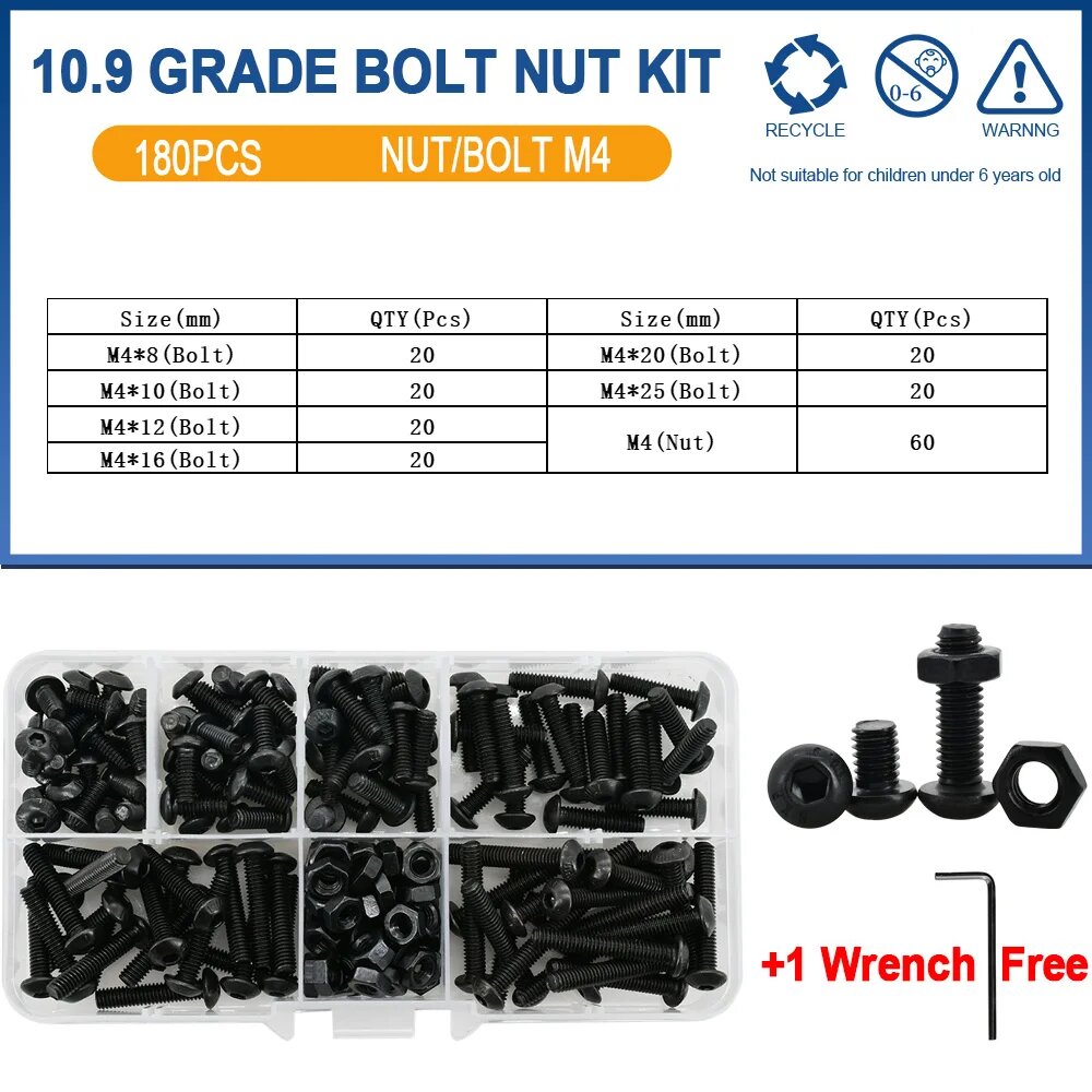 Набор болтов М2-М6 класса 10.9 M4