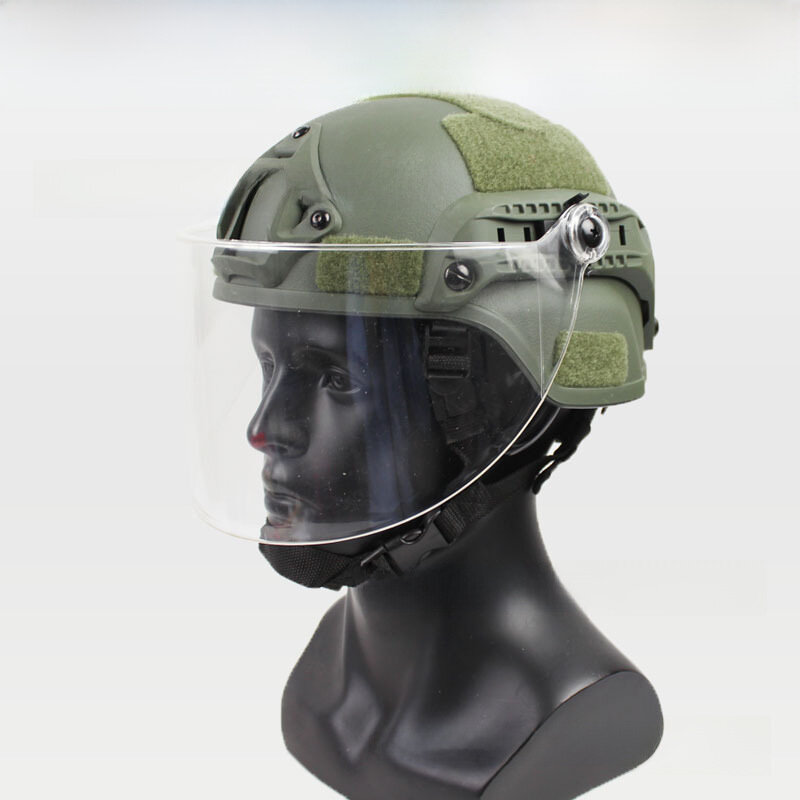 Шлем MICH2000 Action Edition с прозрачной антивоенной защитной маской для патрулирования тактический шлем CS ударостойкий лицо (Шлем оливковый с удлиненной антивоенной маской, универсальный размер)