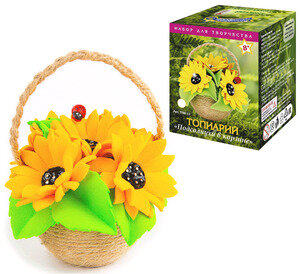 *Набор д/творч(ВолшМастерская) Топиарий-мини Подсолнухи в корзине [фоамиран, пенопласт. заготовки, бусины, бисер, гвоздики, клей, проволока, гипс, стакан, выкройки, инстукция] (ТПМ-12)