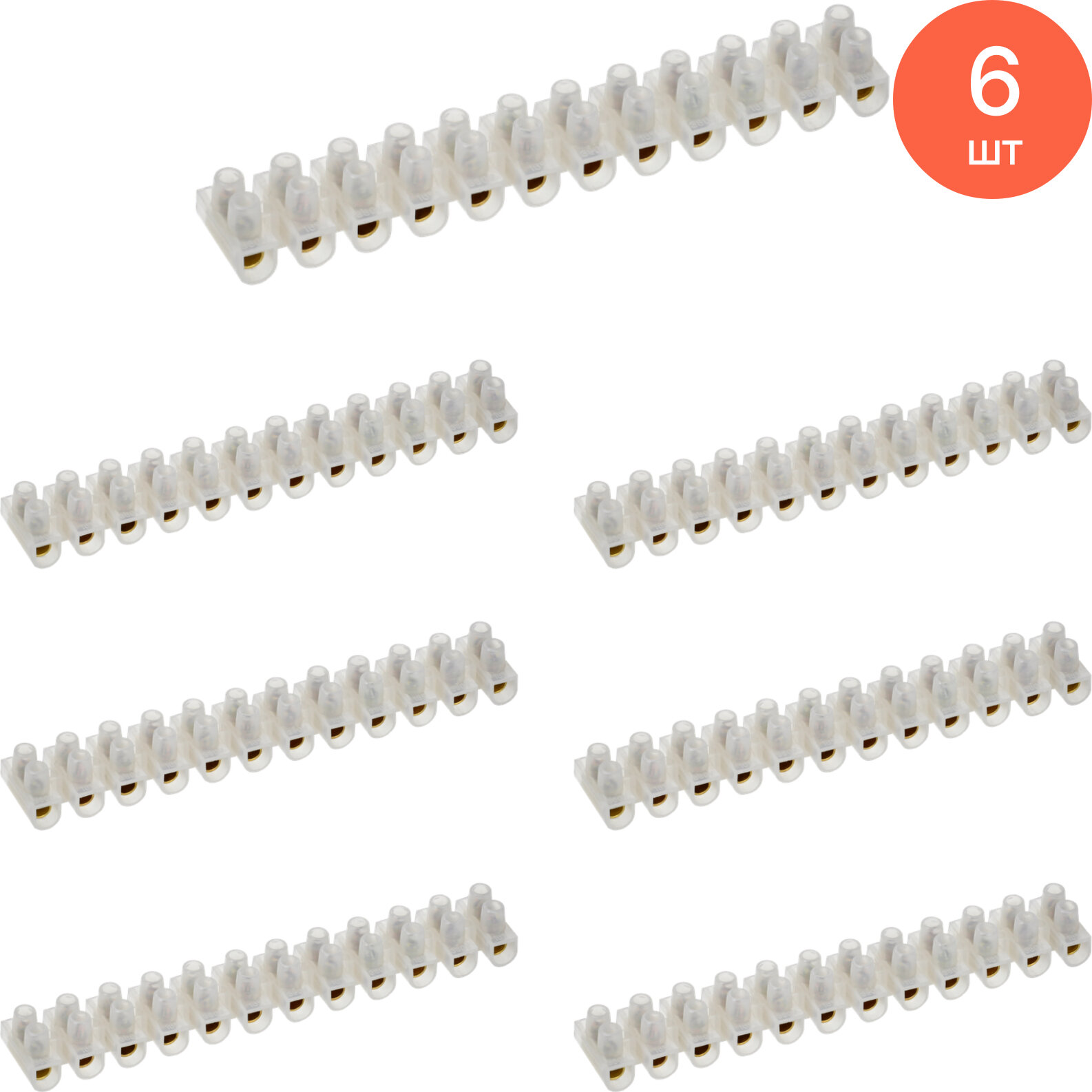 Клеммная колодка IEK / ИЭК ЗВИ-30 винтовая, в корпусе из полиэтилена, белая, 12 пар, сечение 6-16мм2, 30А, 400В / электрика (комплект из 6 шт)