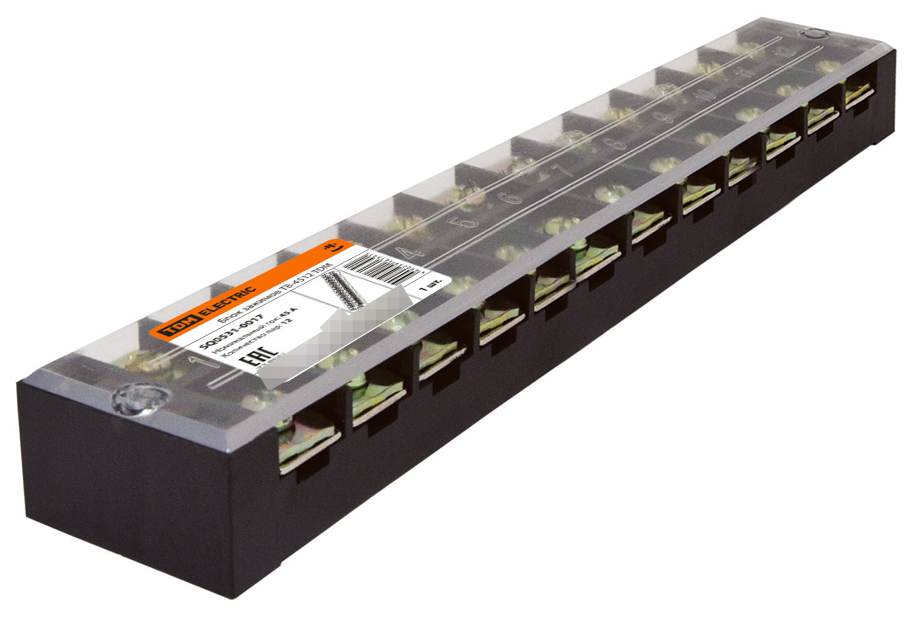 Блок зажимов TDM Electric / ТДМ Электрик ТВ-4512 колодка клеммная в корпусе из пластика черная, сечение 6мм2, 45А, 660В, 12 пар контактов / электрика