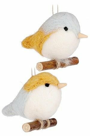 Набор ёлочных украшений птички-сестрички, дерево, шерсть, 9 см, 2 шт, Edelman 1125614-набор