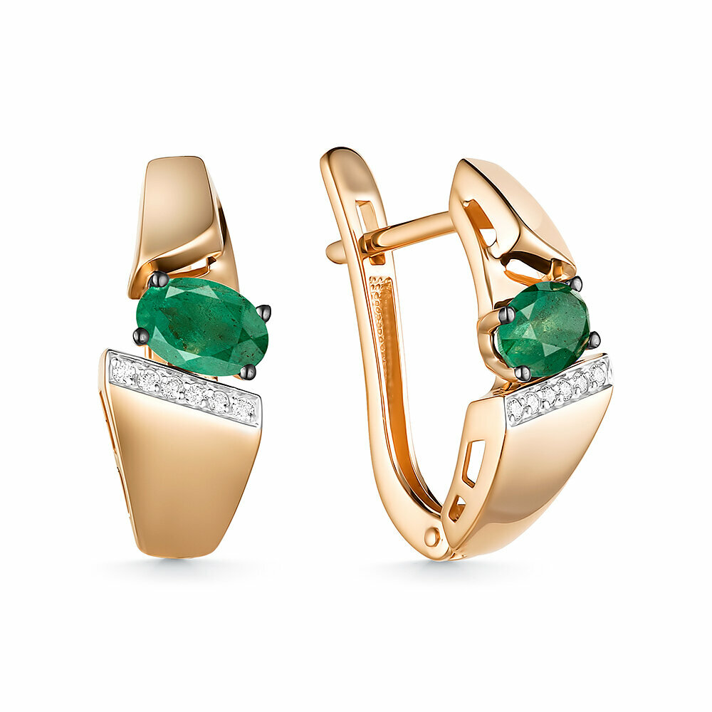 Серьги, золото, 585 проба, изумруд, бриллиант