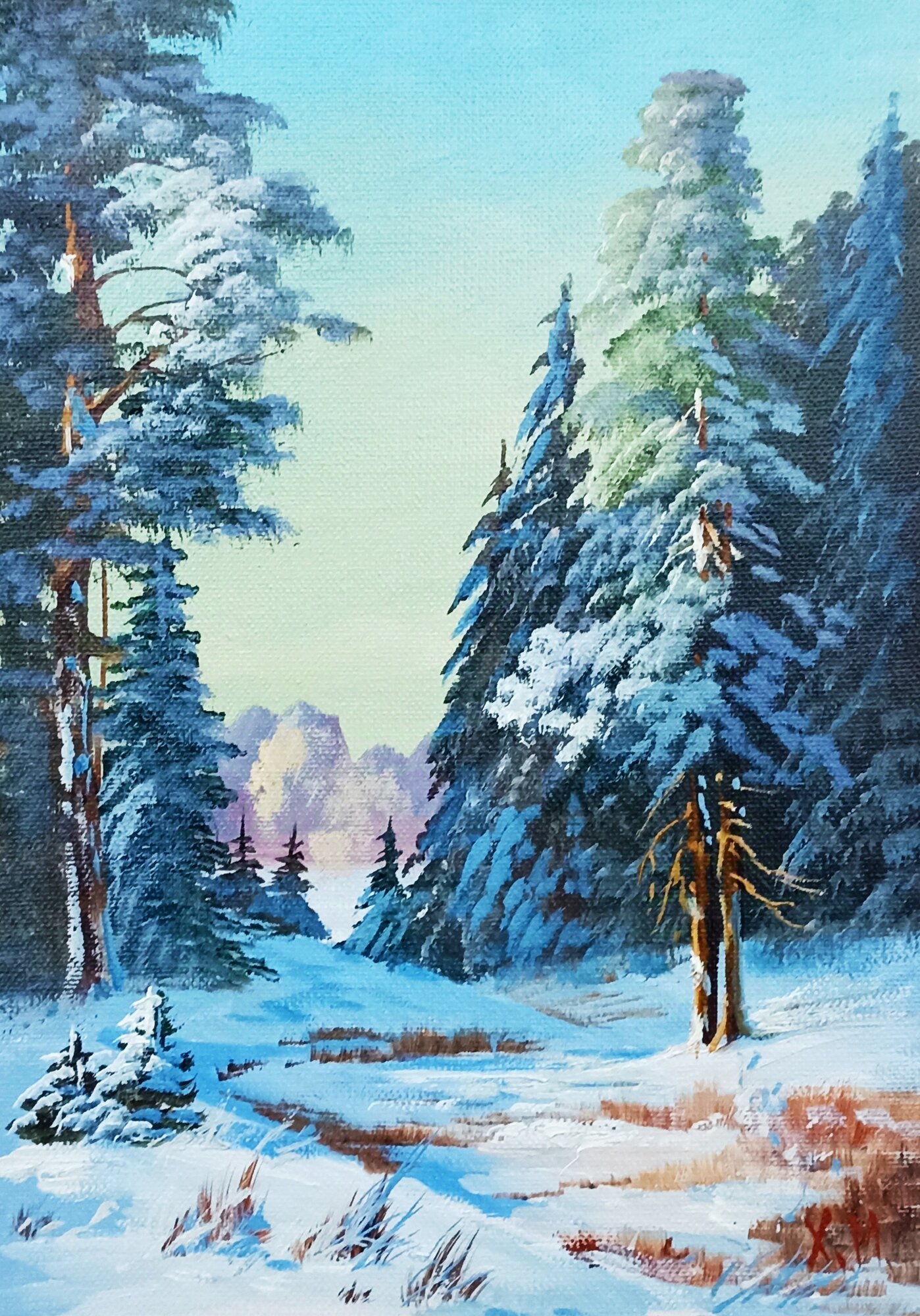 Масло/холст. 100% ручная работа, 100% живопись от Худ. мастерской Грëзы. Картина из серии "Зимние пейзажи". 20х30 см