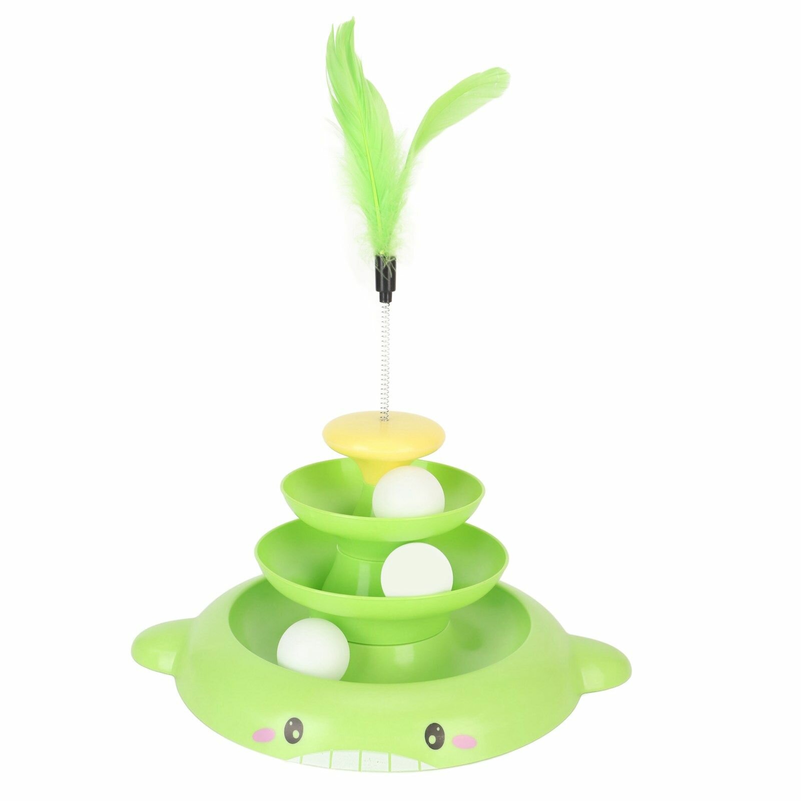 3-уровневая башня с мячом и пером для кошек (зелёная)