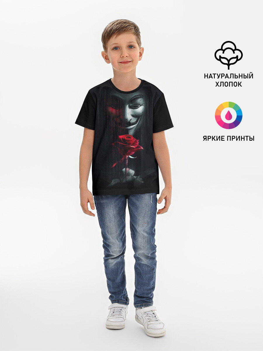 Футболка хлопковая детская АНОНИМУС РОЗА ANONYMOUS ГАЙ ФОКС