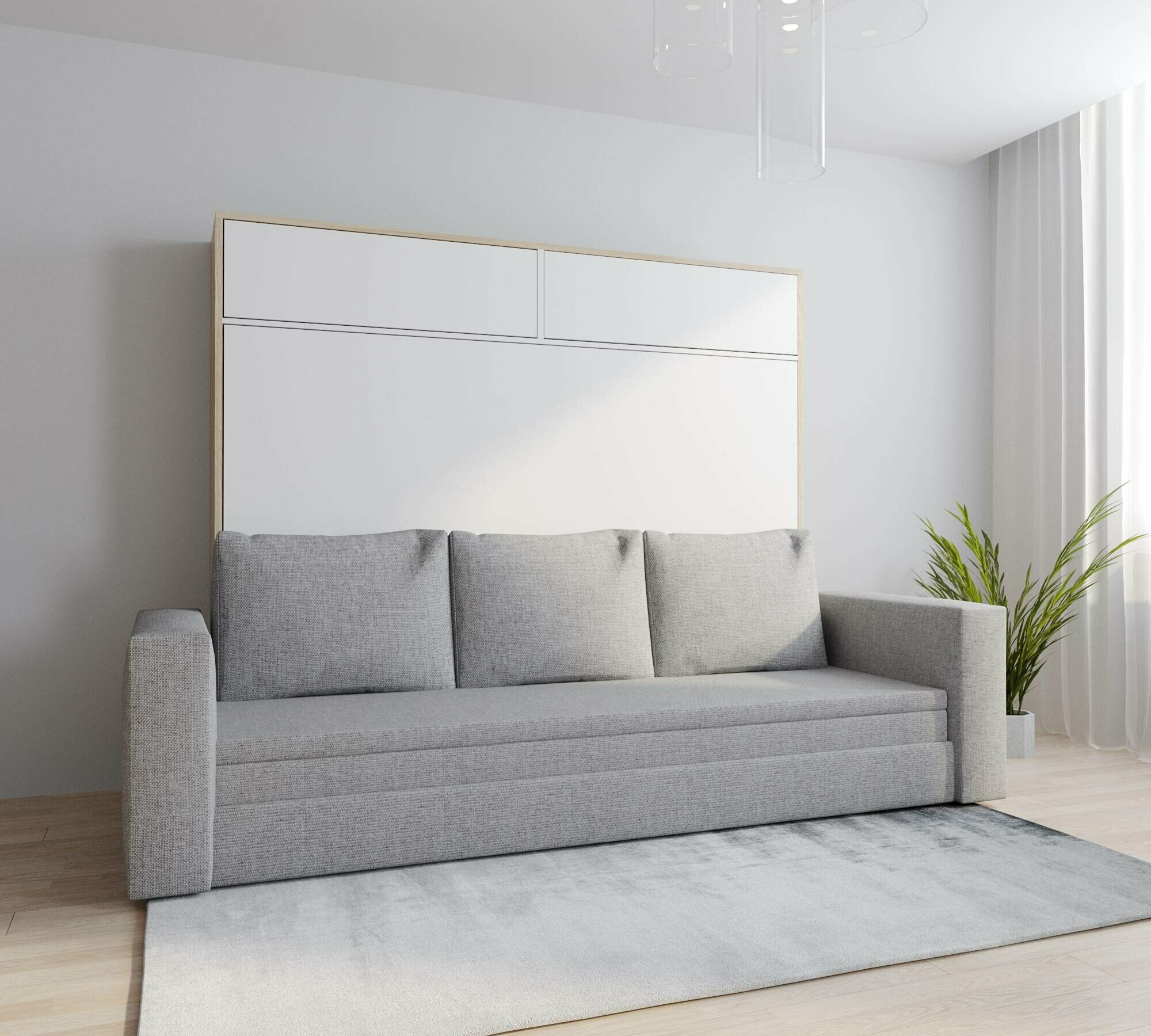 Шкаф кровать-трансформер с диваном Аджи Гранде 1600 с антресолью Лайт Сканд