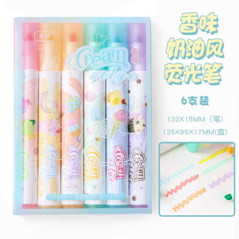 Маркер-хайлайтер "H734", кремовый, 6 цветов