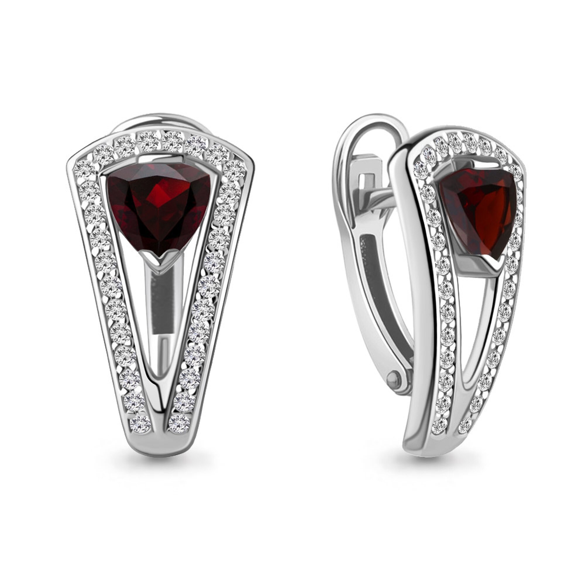 Серьги, серебро, 925 проба, родирование, гранат, фианит