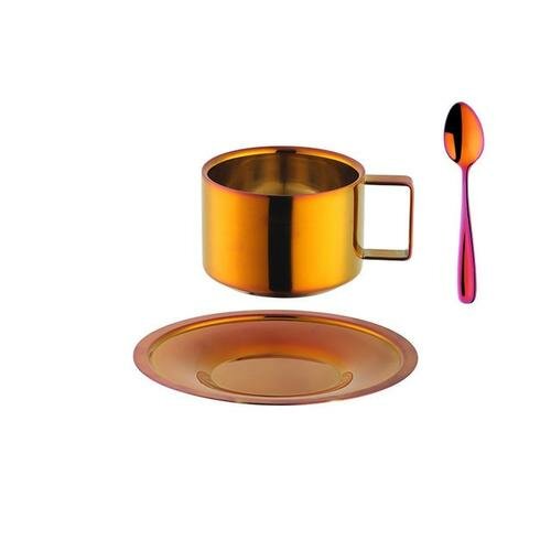 Кофейные чашки из нержавеющей стали, чашки с соусом, двухстенные кофейные чашки с ложками, простой набор, подходящий для домашней кухонной вечеринки.