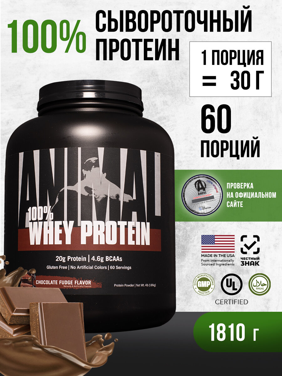 Протеин сывороточный изолят 60 порций Animal Whey / шоколад, 1810г, протеиновый коктейль, спортивное питание для мужчин