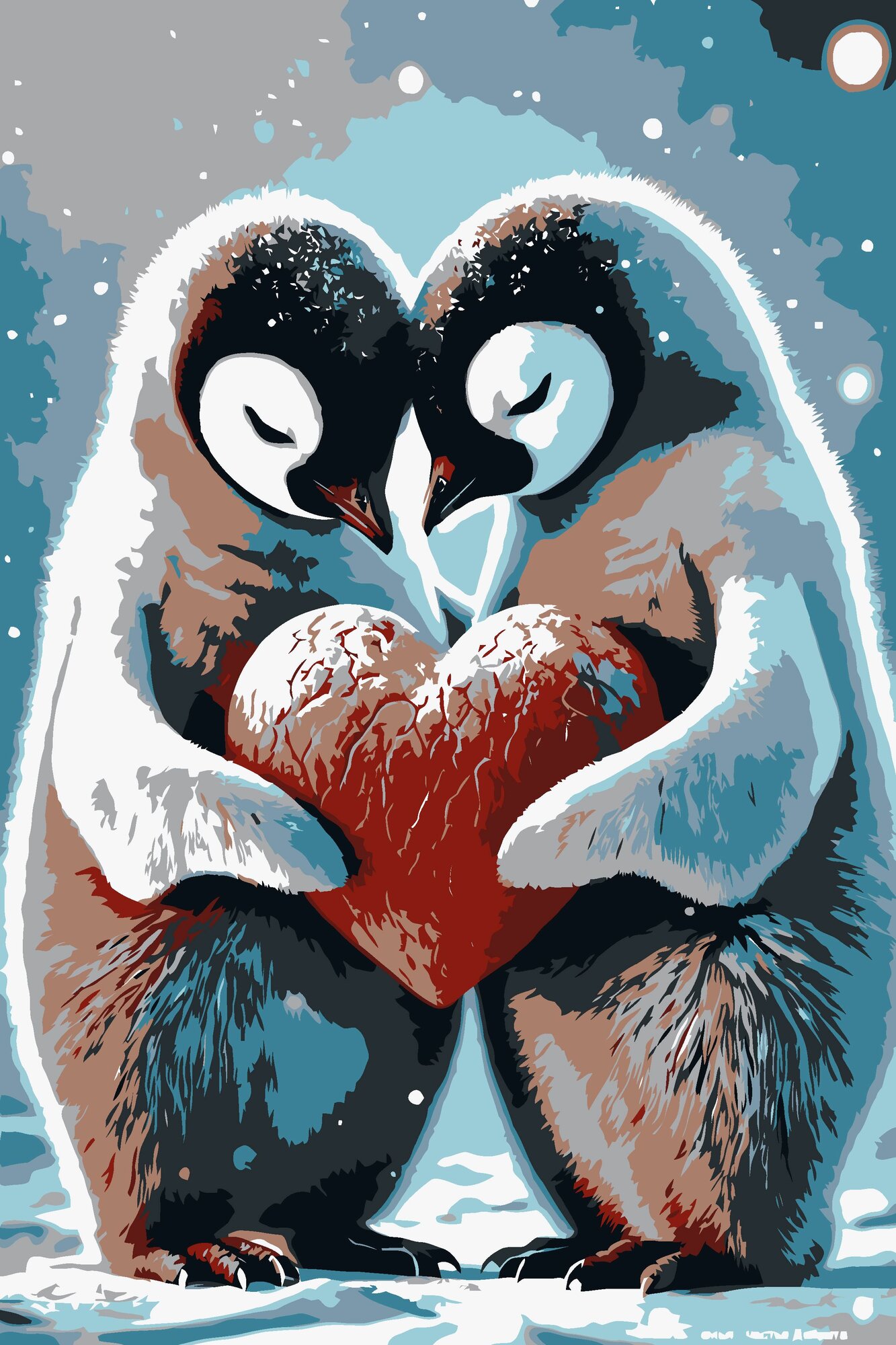 Детская картина по номерам E3393 "Пингвины" 20x30