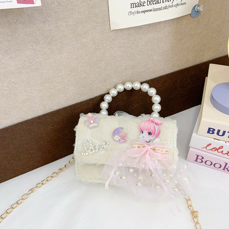 Детская сумка mini с бантом в виде бабочки и цепочкой, бежевая