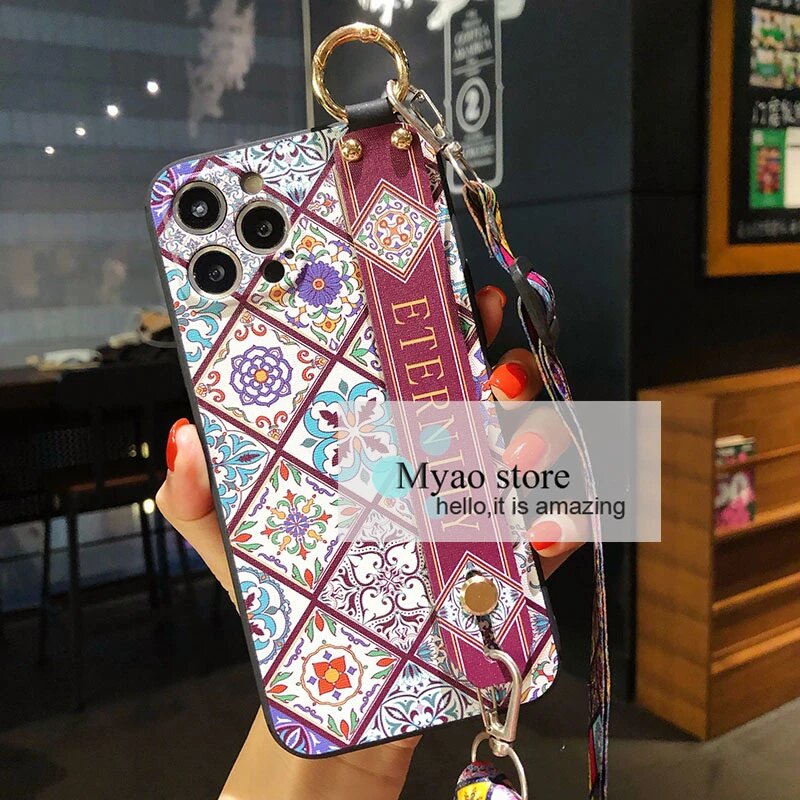 Чехол с ремешком на запястье для iPhone 17, 16, 15, Pro Max 14 Plus 13 12 Pro Max, ожерелье через плечо, чехол с ремешком, роскошные чехлы-держатели для телефонов 485-WD LongStrap, For iPhone-16 ProMax