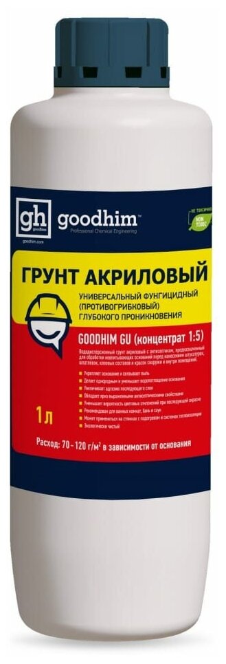 Универсальная грунтовка для стен с антисептиком GU, акриловая основа, защита от плесени, подходит для кирпича и бетона