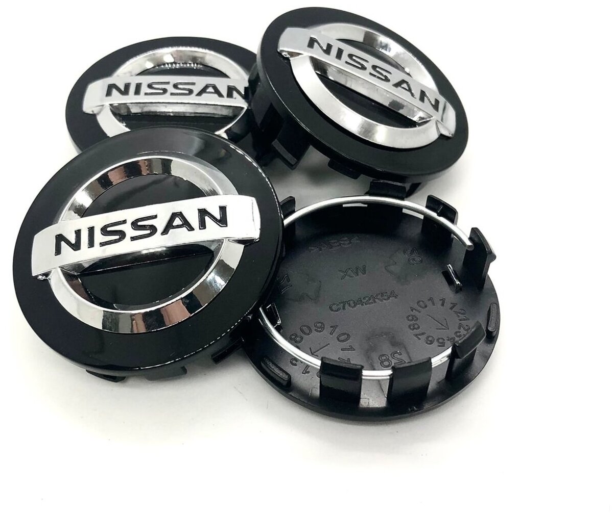 Колпачки заглушки на литые диски для Ниссан / Nissan 54/50 ( C7042K54 ) черный 4 штуки.