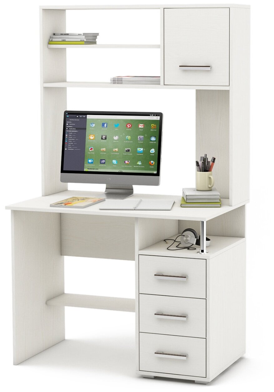 Компьютерный стол "Амбер (Реал)" 15 , ЛДСП, 97х60х165см, надстройка, с ящиками для хранения