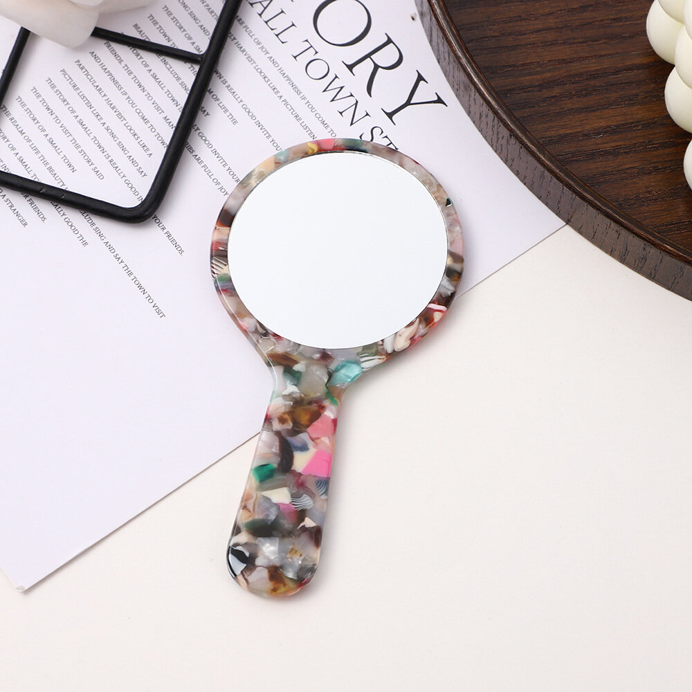 Зеркало с ацетатной ручкой, круглое портативное компактное зеркало для макияжа, ручное зеркало для ежедневных