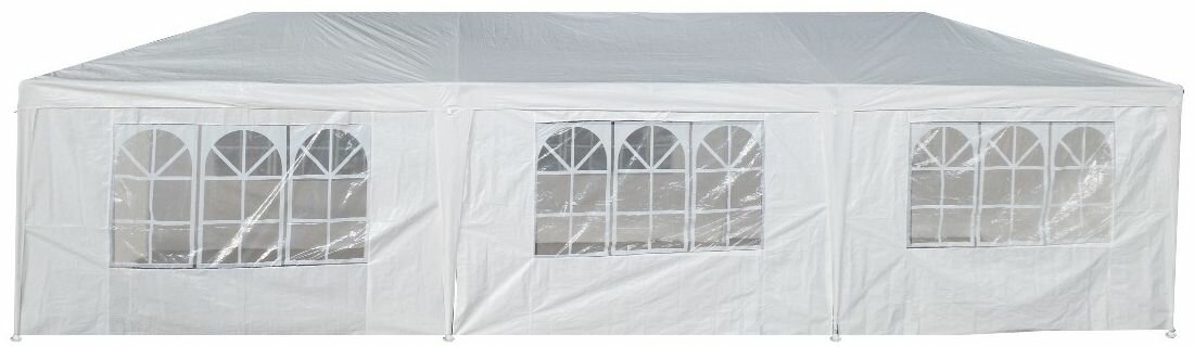 Шатер садовый закрытый (3 стенки), беседка для дачи, размер 9х3 м, высота 260 см, металлический каркас, цвет белый