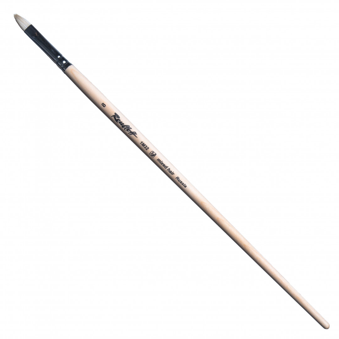 Roubloff Кисть синтетика+щетина, овальная, длинная ручка "1M32" №8, для масла, акрила, гуаши, темперы