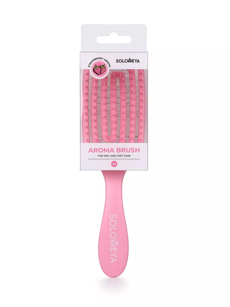 Solomeya Wet Detangler Mini Brush Rectangular Strawberry / Расческа для сухих и влажных волос Прямоугольная мини с ароматом Клубники, 1 шт