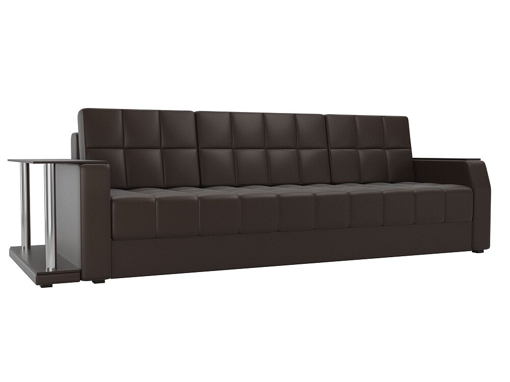Прямой диван Атлант со столиком Коричневый Экокожа, еврокнижка, 255х101х85 см, с ящиком для белья
