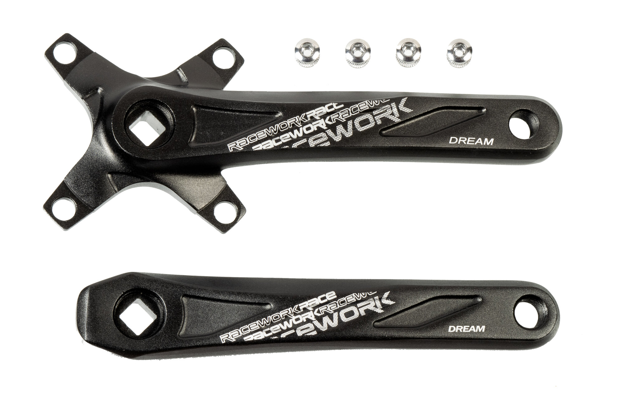 Шатуны Racework. Комплект шатунов(левый и правый+бонки) 64BCD, 104BCD. Длина 175 мм. Под квадратное посадочное место. Материал-алюминий.