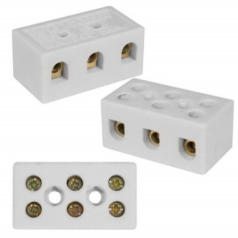 Клемма винтовая керамическая для проводов сечением 4 мм2, 3x2 контакта, 400 В, 16 А, -40.+450 °C,