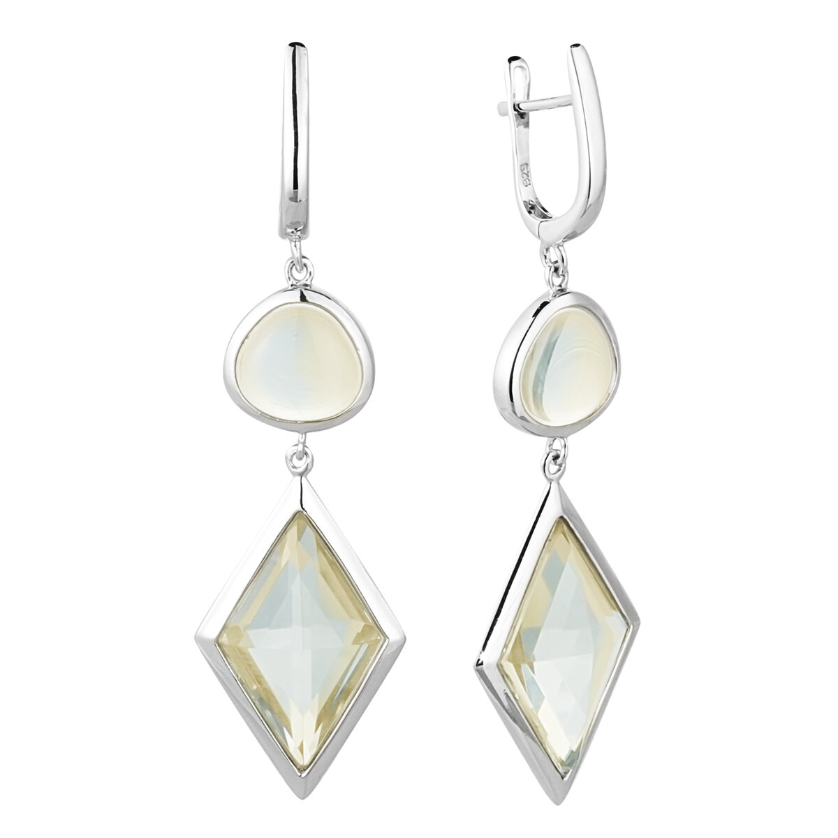 Серьги, серебро, 925 проба, родирование, кварц